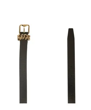 Burberry Leather Belt With Gold Tone Chain Detail