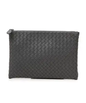 Bottega Veneta Woven Zipper Clutch - Grey