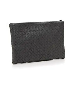 Bottega Veneta Woven Zipper Clutch - Grey