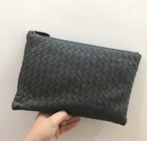 Bottega Veneta Woven Zipper Clutch - Grey