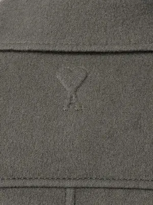 AMI Paris Logo Detailed Single Breasted Coat - Grey