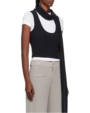 AYA MUSE Sleeveless Scoop Neck Blouse With Scarf Detail - Black