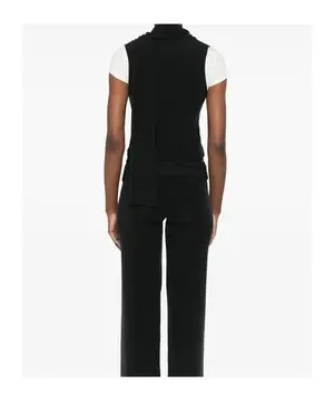 AYA MUSE Sleeveless Scoop Neck Blouse With Scarf Detail - Black