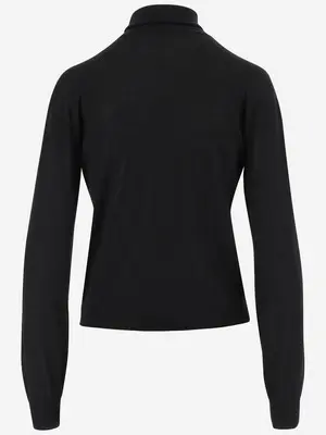 Saint Laurent Long-sleeved High-neck Sweater With Ribbed Details - Black