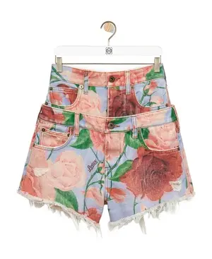 Loewe Floral Print Denim Shorts