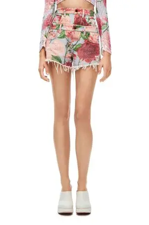 Loewe Floral Print Denim Shorts
