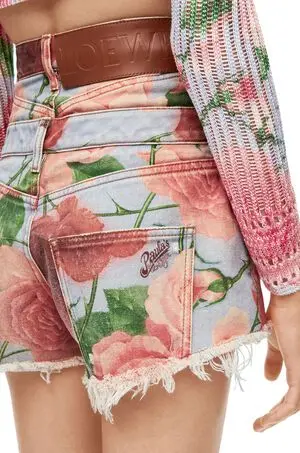 Loewe Floral Print Denim Shorts