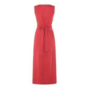 Brunello Cucinelli Sleeveless Fluid Twill Wrap-effect Midi Dress With Slit Skirt - Red