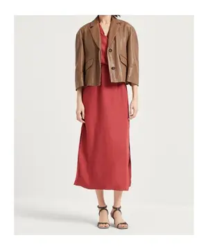 Brunello Cucinelli Sleeveless Fluid Twill Wrap-effect Midi Dress With Slit Skirt - Red