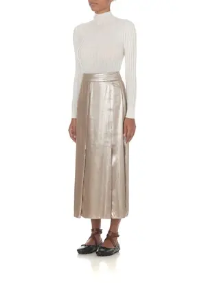 Peserico Laminated Twill Midi Skirt - Gray