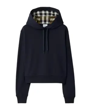 Burberry Cropped Drawstring Hoodie - Navy Blue