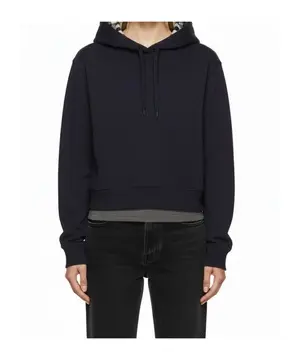 Burberry Cropped Drawstring Hoodie - Navy Blue
