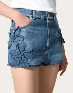 Valentino Garavani Floral Appliqué Denim Shorts