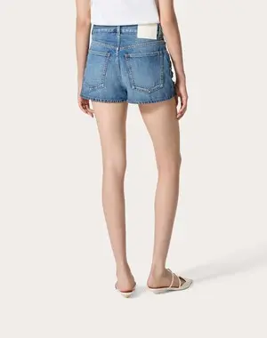 Valentino Garavani Floral Appliqué Denim Shorts