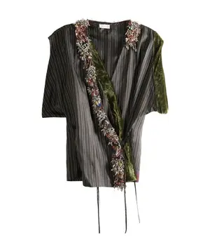 Dries Van Noten Embellished Striped Wrap Top - Brown