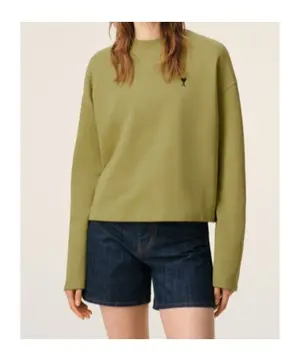 AMI Paris Logo Embroidered Crewneck T-shirt - Matcha