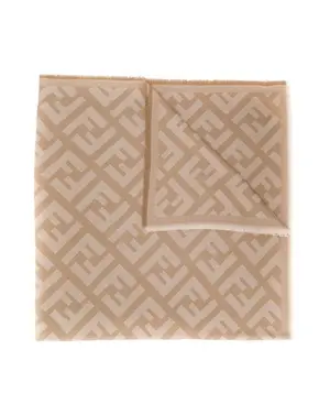 Fendi Ff Jacquard Frayed-edge Scarf - Brown