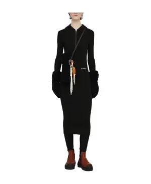 JIL SANDER Long-sleeved Ribbed Hooded Midi Dress - Black
