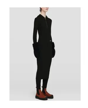 JIL SANDER Long-sleeved Ribbed Hooded Midi Dress - Black