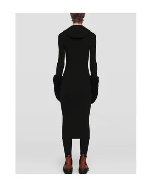 JIL SANDER Long-sleeved Ribbed Hooded Midi Dress - Black