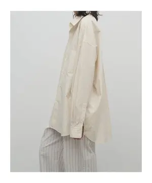 THE ROW Caster Striped Poplin Shirt - Beige