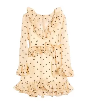 Valentino Garavani Polka Dot V-neck Ruffled Dress