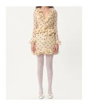 Valentino Garavani Polka Dot V-neck Ruffled Dress
