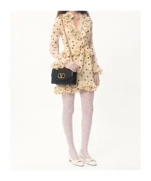 Valentino Garavani Polka Dot V-neck Ruffled Dress
