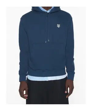 Maison Kitsuné Fox Head Patch Drawstring Hoodie - Navy