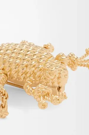 Loewe Frog Brooch In Braided Brass - Gold
