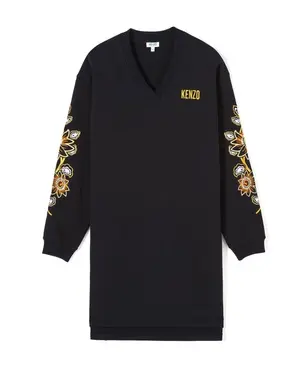 Kenzo V-neck Embroidered Flower Logo Dress
