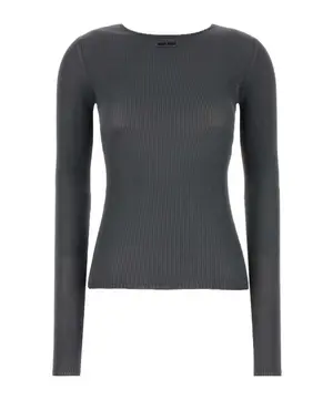 Miu Miu Ribbed Long Sleeve Top With Logo