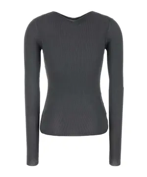 Miu Miu Ribbed Long Sleeve Top With Logo