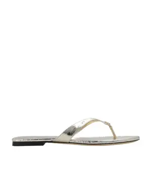 Tory Burch Logo Detailed Metallic Flip Flops