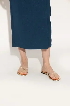 Tory Burch Logo Detailed Metallic Flip Flops