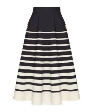 Valentino Garavani Roomview Crepe Couture Midi Skirt - Ivory White/navy Blue