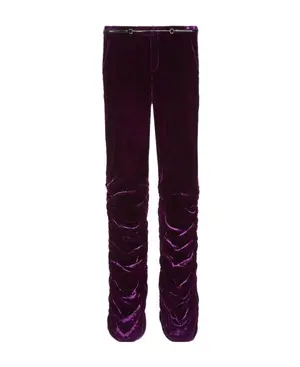 Gucci Belted Ruched Velvet Pants - Purple