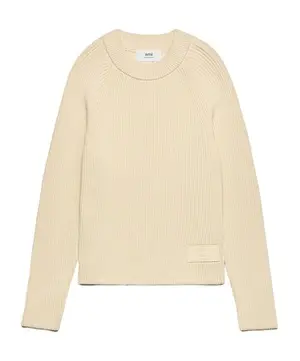 AMI Paris Crewneck Knitted Jumper With Ribbed Details And Logo Applique