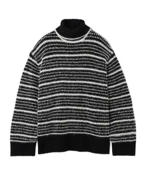 TOTEME Striped Turtleneck Sweater With Dropped Shoulders - Black