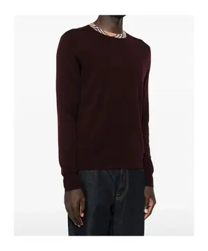 Burberry Crew Neck Knitted Jumper With Check Detail
