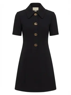 Gucci Collared Short-sleeve Dress With Double G Buttons