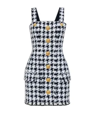 Balmain Houndstooth Button Detailed Tweed Mini Dress