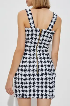 Balmain Houndstooth Button Detailed Tweed Mini Dress