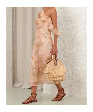 Zimmermann Illuminate Ruffled Midi Dress - Nude