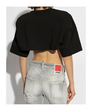 Dsquared2 Logo Embossed Cropped T-shirt - Black