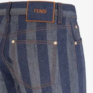 Fendi Logo Embroidered Striped Denim Shorts