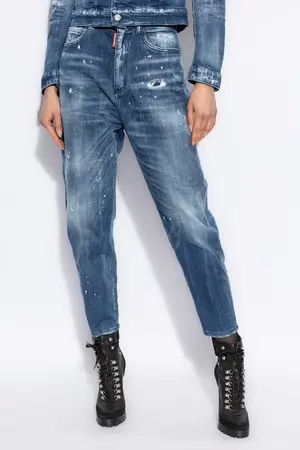 Dsquared2 Distressed Paint Splatter Tapered Leg Jeans