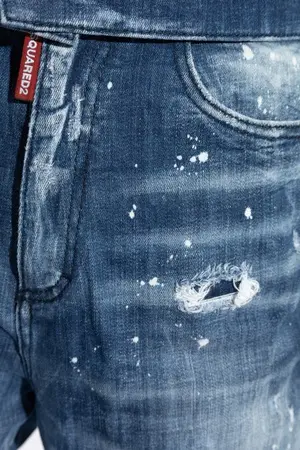Dsquared2 Distressed Paint Splatter Tapered Leg Jeans
