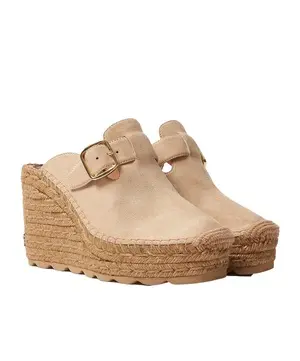 Stella McCartney Gaia Clogs With Jute Wedge And Serrated Sole - Nude