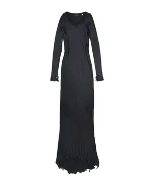 Balenciaga Long-sleeved Maxi Dress With Lace Neckline And Distressed Details